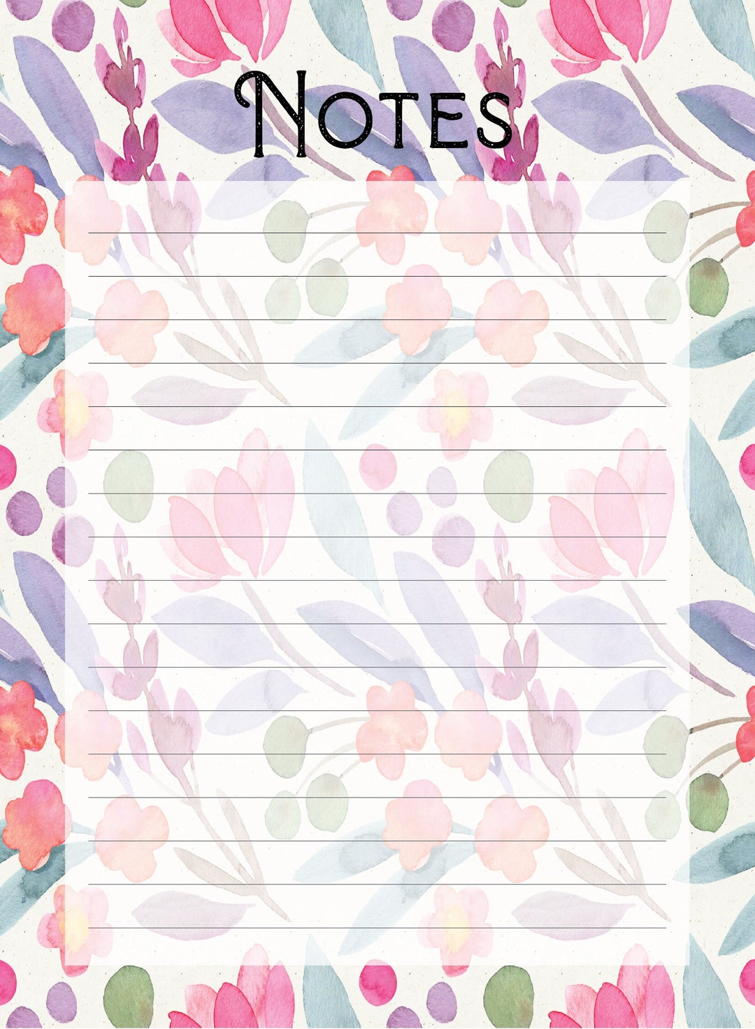 Notepad Floral Watercolor Pretty Notepad | 5x7 Notepad | Memo Pad ...