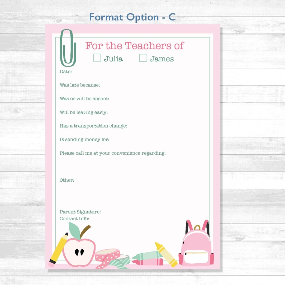 Notepad From Home to Teacher | Note From Mom | Back to School | Note to ...