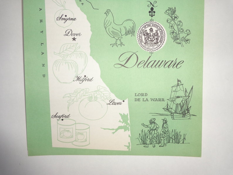 Vintage 1960s Original State Graphic Picture Map of Delaware - Etsy