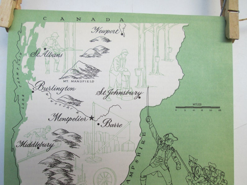 Vintage 1960s Original State Graphic Picture Map of Vermont - Etsy
