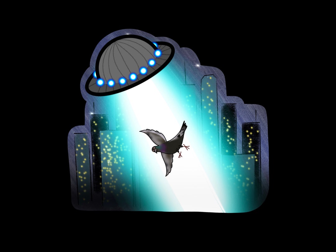 UFO Pigeon Abduction Sticker or Magnet | Laptop Waterbottle Sticker ...