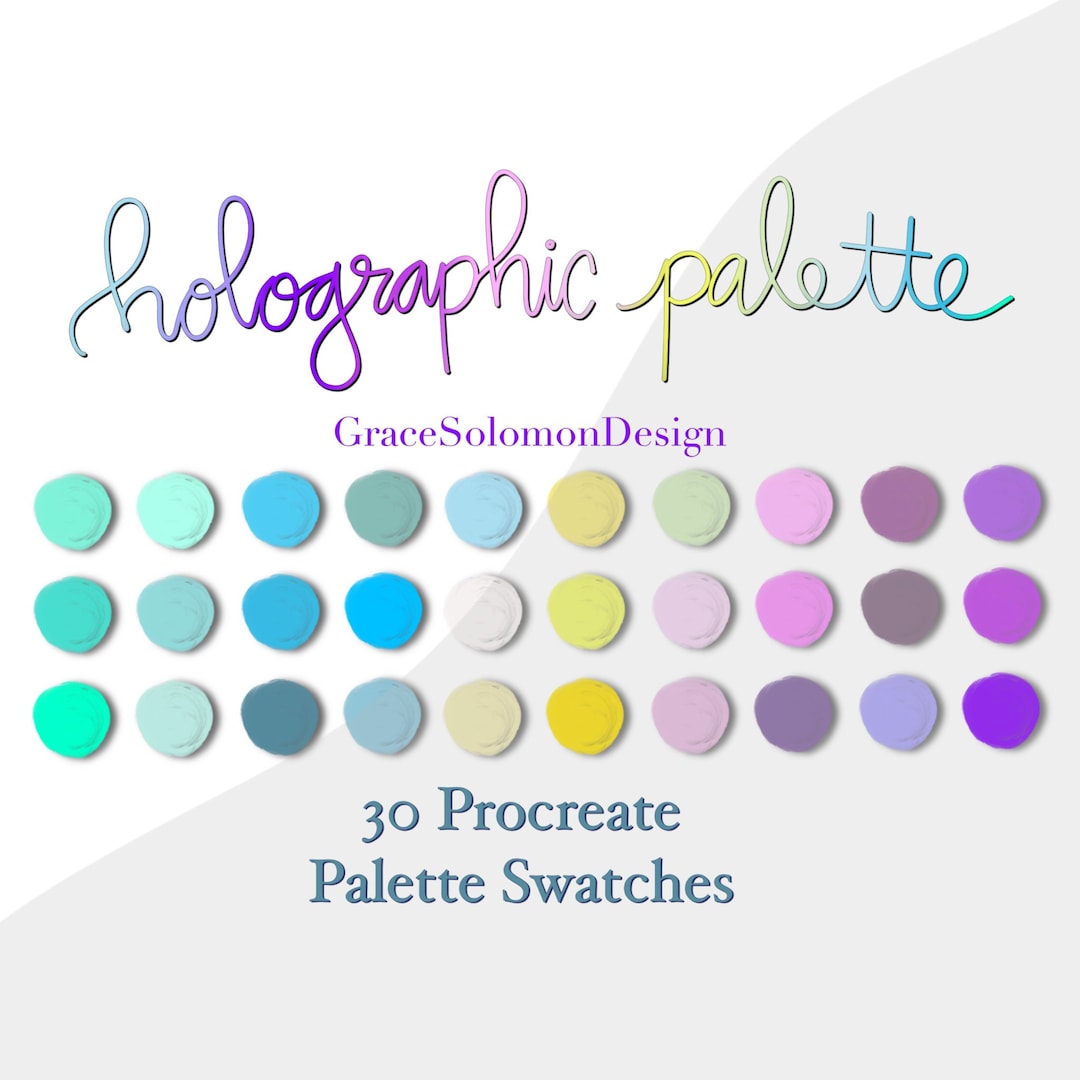 Holographic Procreate Palette | 30 Color Swatches | Rainbow Color ...