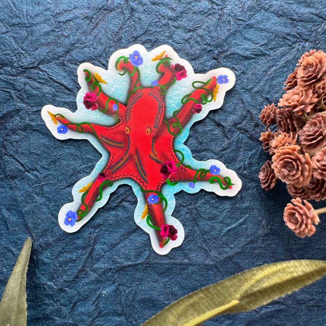Floral Octopus Sticker or Magnet | Laptop Sticker | Waterbottle Sticker ...