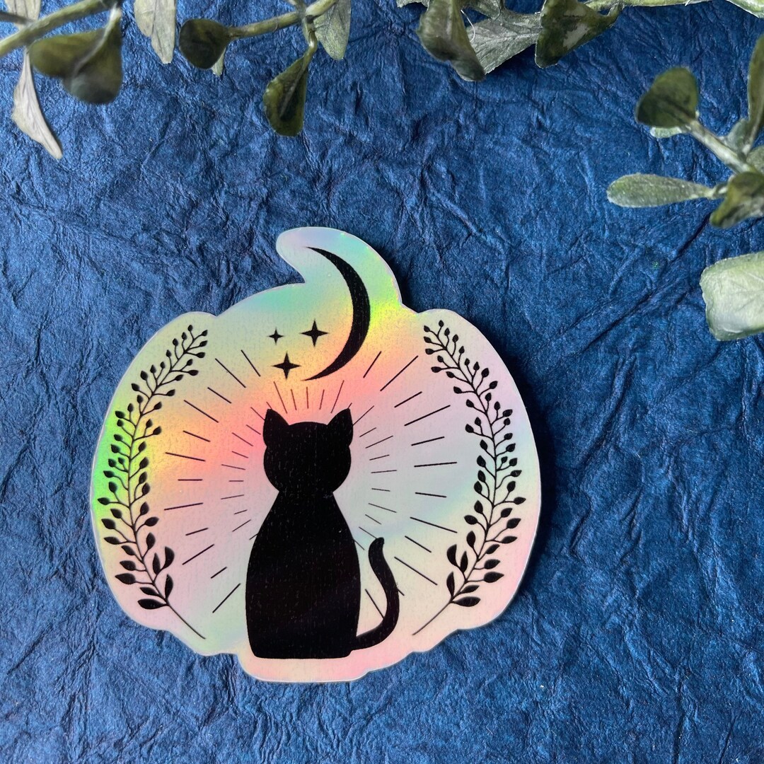 Holographic Cat Moon Sticker or Magnet | Laptop Sticker | Waterbottle ...