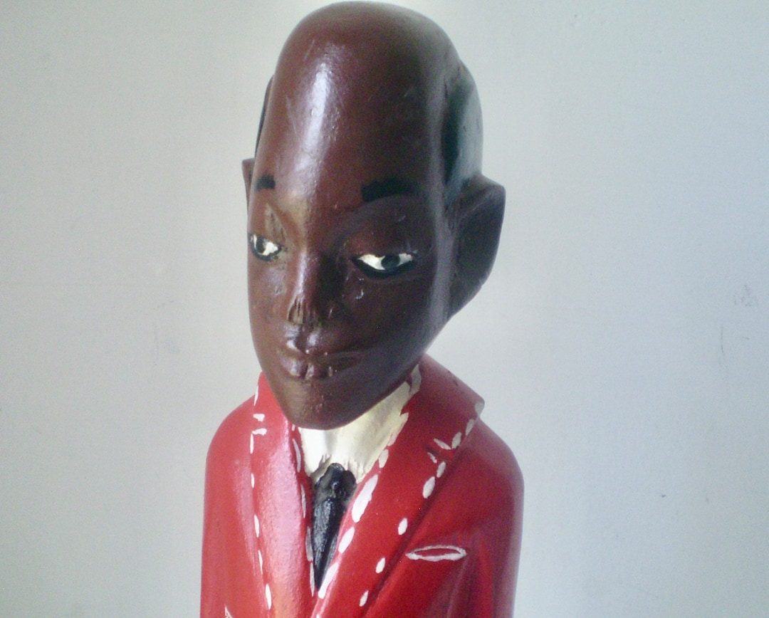 HANDCARVED FIGURE- Hand Painted Black Man Figure- Standing African ...