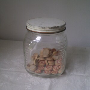 1950s BINGO Numbers- Old Jar of Round Wooden Numbers in Red- B1-O75 ...