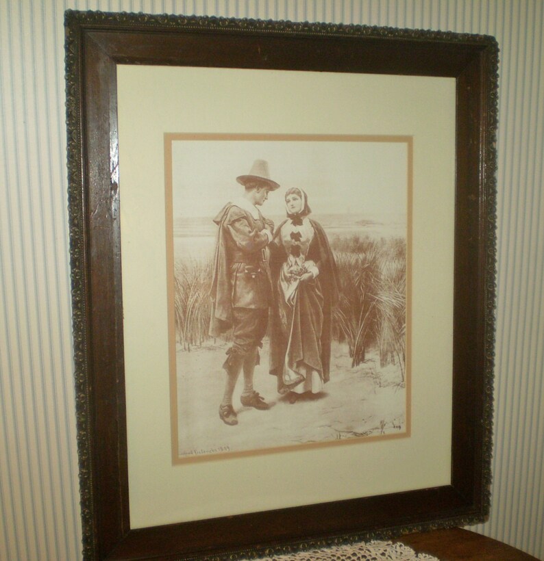 Sale Free Ship Vintage Pilgrim Print in Antique Frame | Etsy