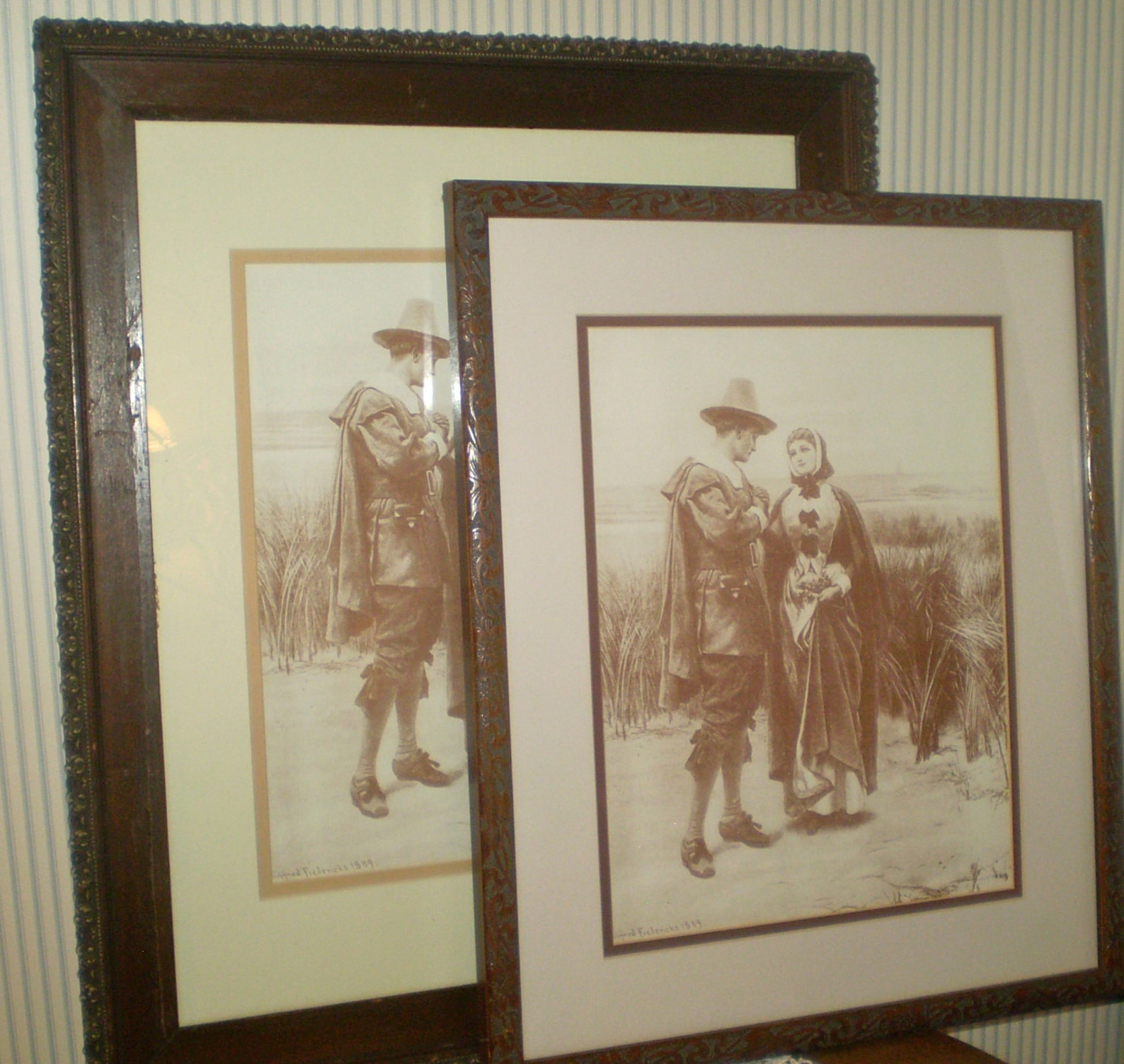 Sale Free Ship Vintage Pilgrim Print in Antique Frame - Etsy