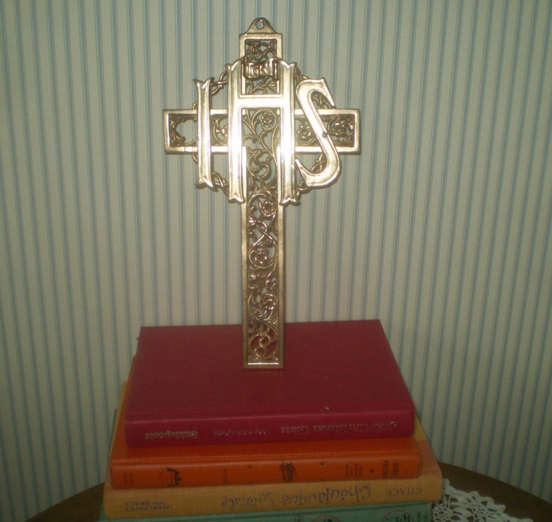 SALE Vntg Gold IHS Cross Church Quality Gold Cross Religious IHS Cross ...
