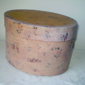 Vintg OVAL HAT BOX Oval Hat Box With Lid Faded Wallpaper Hat Box in Tan ...
