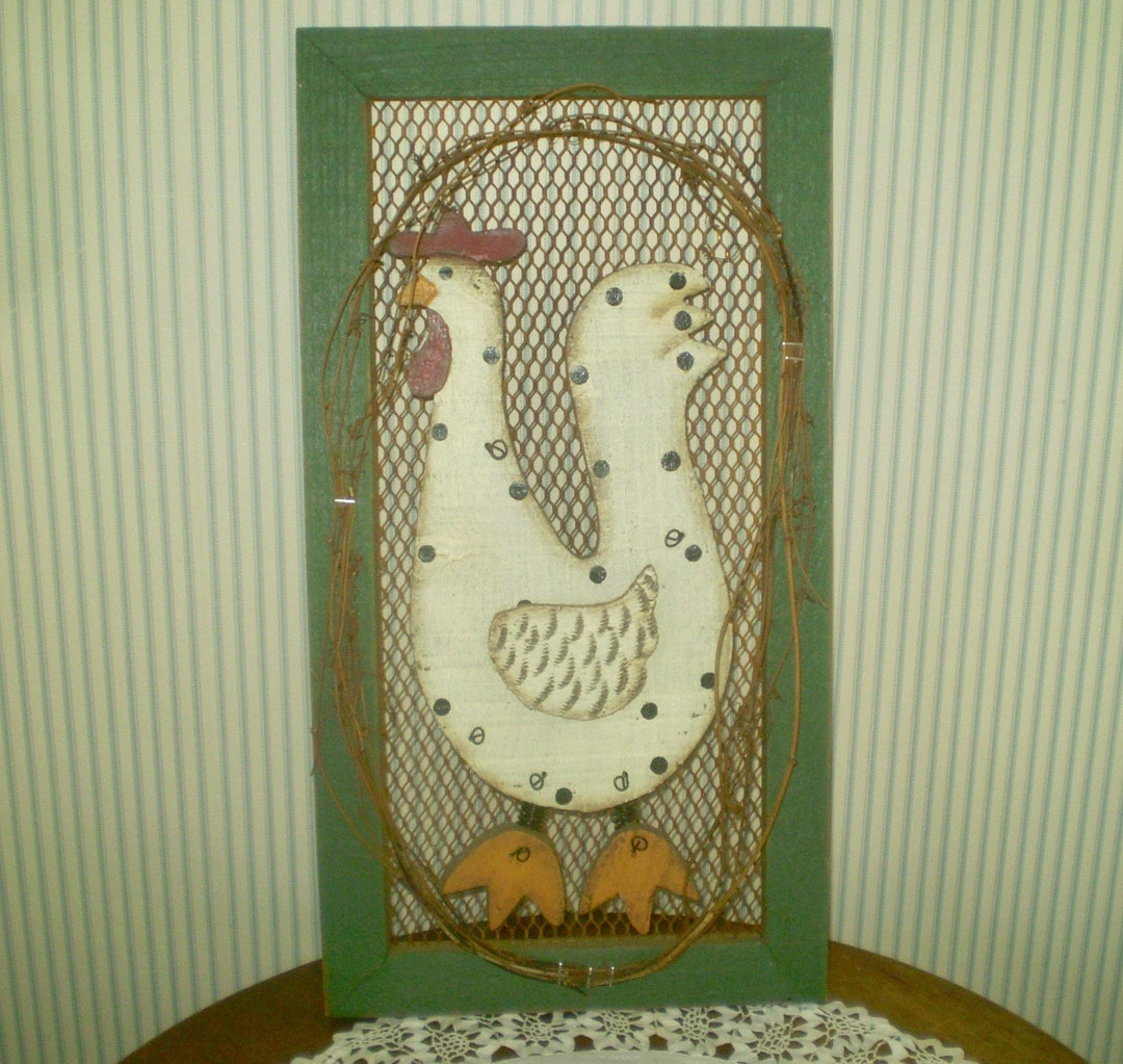 HEN House Art CHICKEN Farmhouse Wall Hanging Polka Dot Chicken in Frame ...