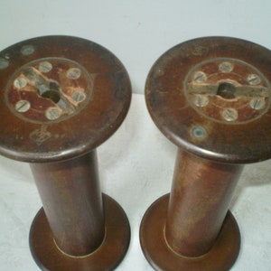 Lg WOODEN SPOOLS Pair of Antique Large Textile Factory Wooden Spools ...
