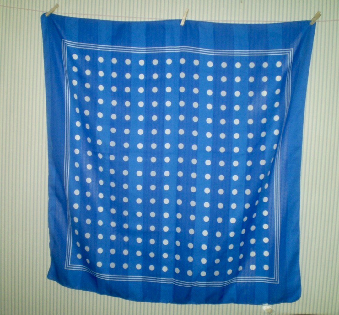 Royal Blue and White Polka Dot Silky Scarf- Ladies Vintage Polka Dot ...