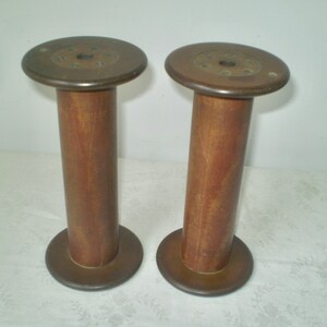 Lg WOODEN SPOOLS Pair of Antique Large Textile Factory Wooden Spools ...