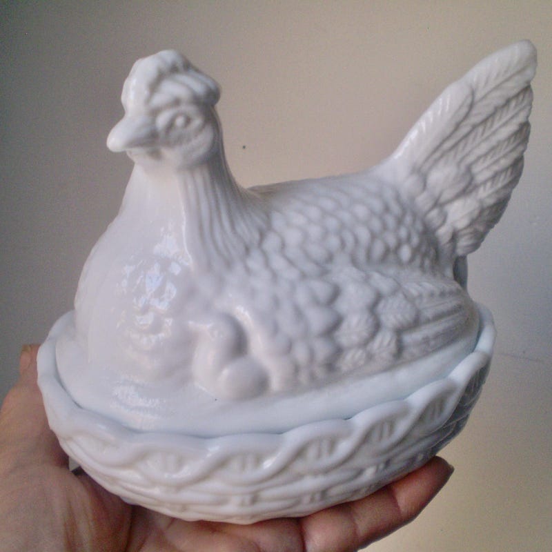Milk Glass Hen - Etsy
