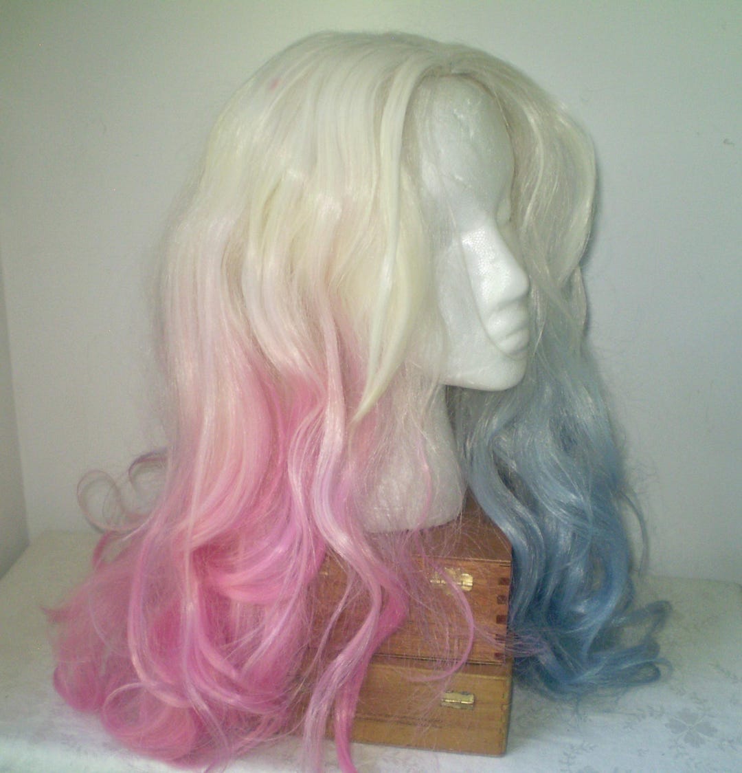 PINK, BLUE White WIG- Halloween Glamour Hair Wig- White, Pink and Blue ...