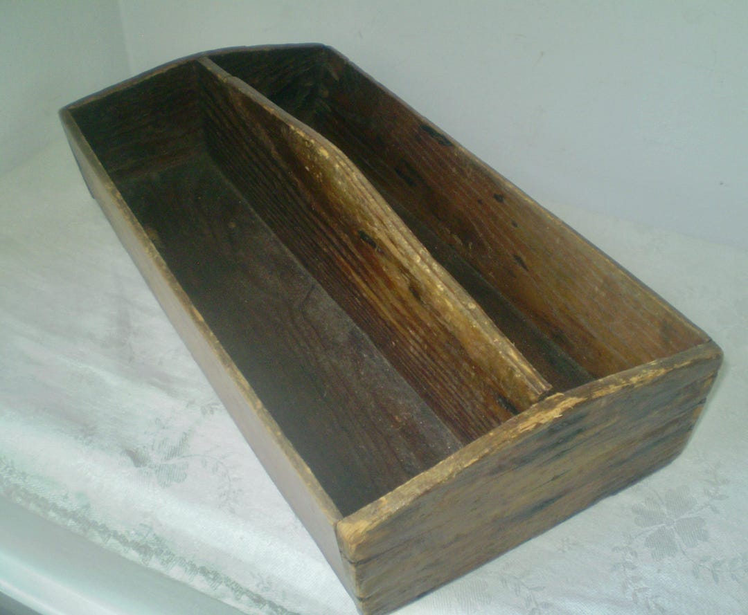 Antique DIVIDED WOODEN TRUG Box- Handmade Silverware Box-divided ...