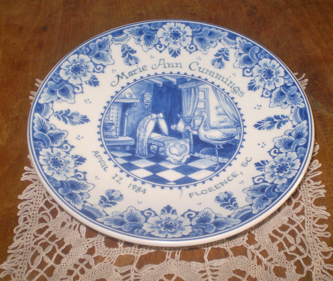 Blue Plate Birth Announcement Delft Plate Made in | Etsy