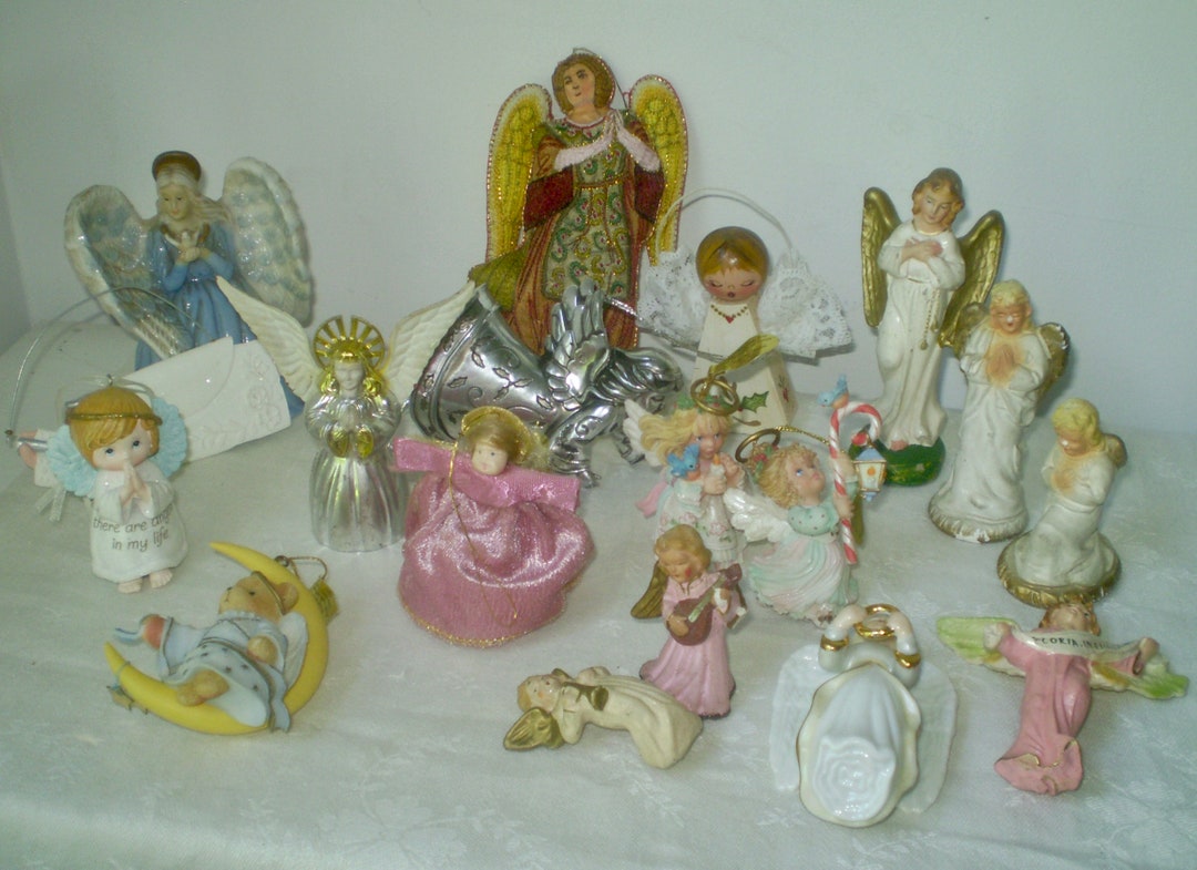 18 ANGEL ORNAMENTS Lot of Vintage Guardian Angels 18 Assorted Angel ...