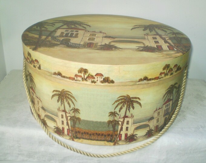 Large 15" ROUND HAT BOX With Carry Handle- Vintage Hat Box for Storage ...