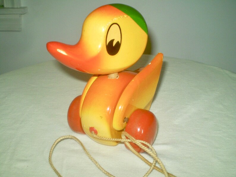 Vintage Kouvalias Duckie Pull Toy Rolling Duck With Turning - Etsy