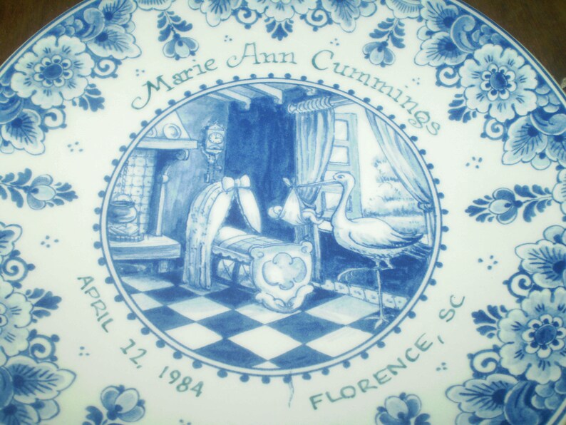 Blue Plate Birth Announcement Delft Plate Made in - Etsy