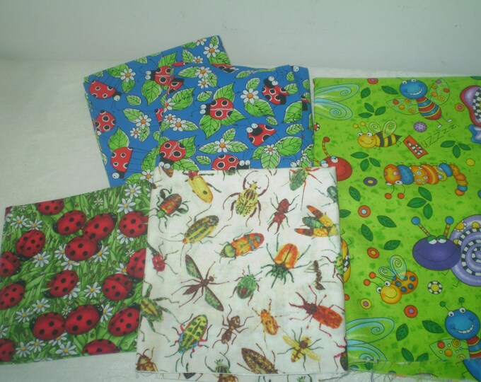 BUGS & INSECTS FABRICS 4 Colorful Bug Fabrics for Quilts N Projects ...