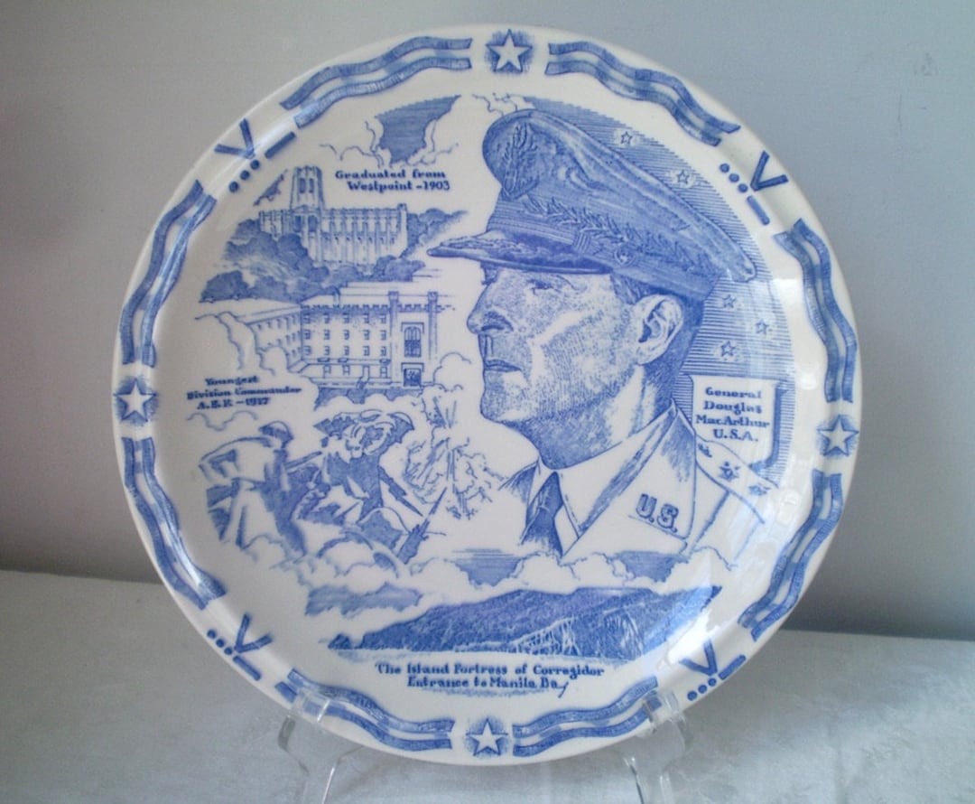 1940s WWII DOUGLAS Macarthur PLATE Blue Plate From World Warii Era ...