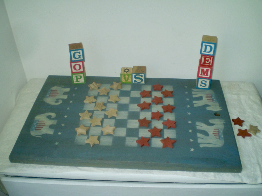 POLITICAL Checkers Board GOP Vs DEMS Hand Made Checkers With Star ...