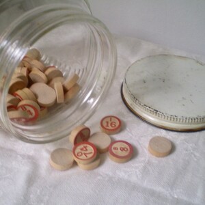 1950s BINGO Numbers- Old Jar of Round Wooden Numbers in Red- B1-O75 ...