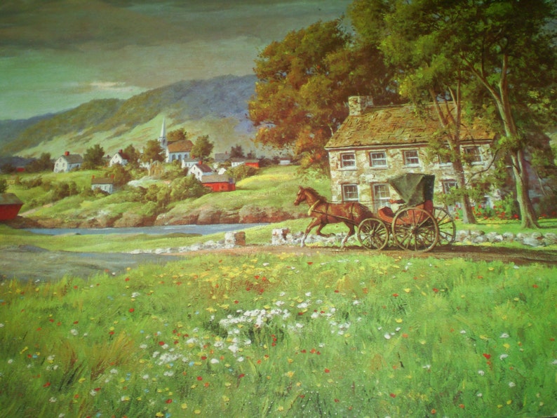 Vintage lithograph: Peaceful Village by Westal 12 x | Etsy