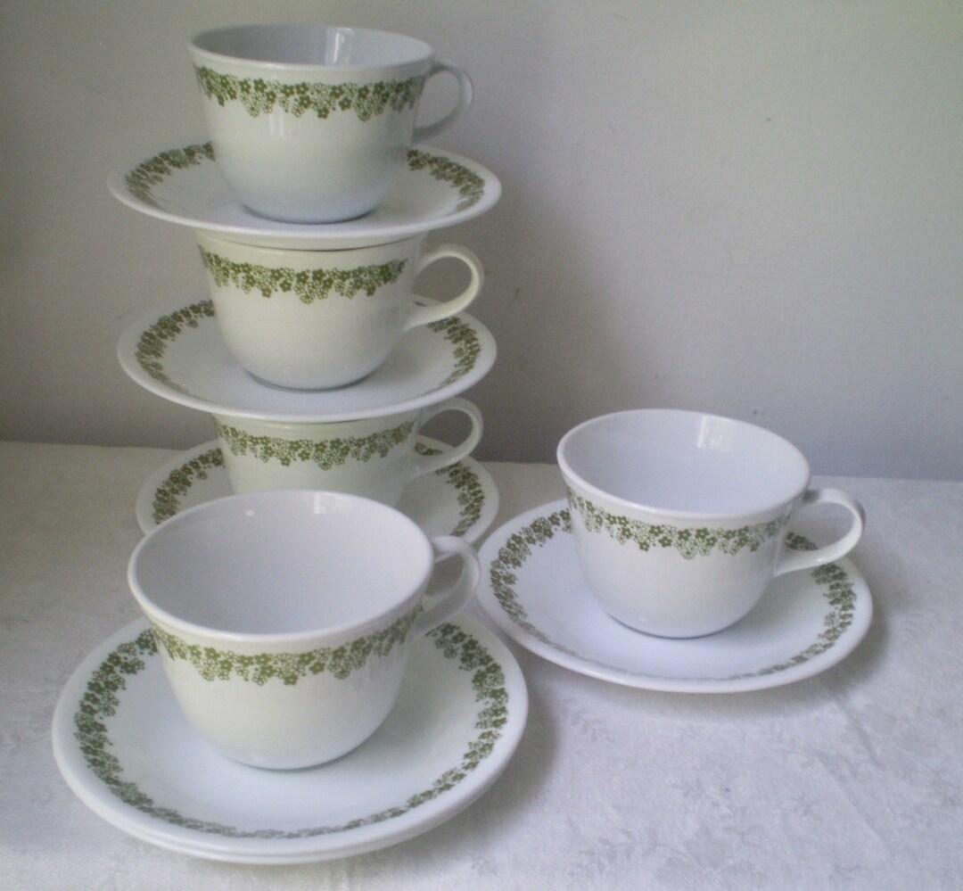 5 CORELLE CUPS and SAUCERS- 5 Spring Blossom Cups and Saucers With ...