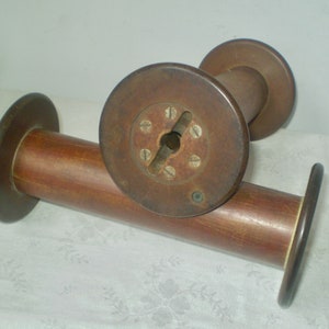 Lg WOODEN SPOOLS Pair of Antique Large Textile Factory Wooden Spools ...