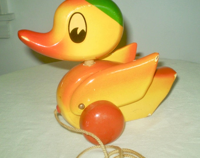Vintage Kouvalias Duckie Pull Toy Rolling Duck With Turning Head Pull ...