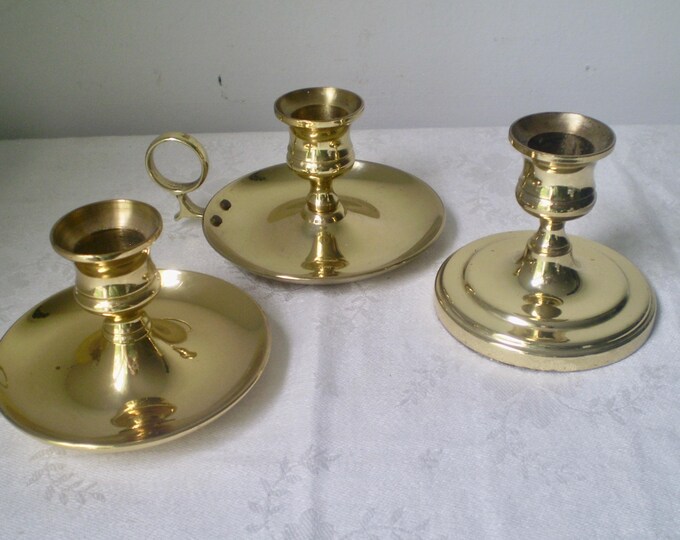 3 BRASS CANDLESTICK HOLDERS Baldwin & Copper Craft Brass Candle Bases ...