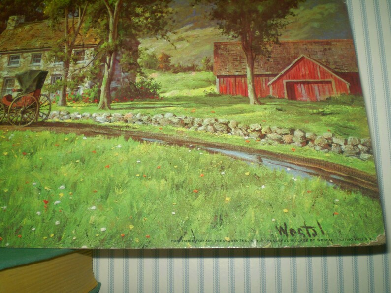 Vintage lithograph: Peaceful Village by Westal 12 x | Etsy