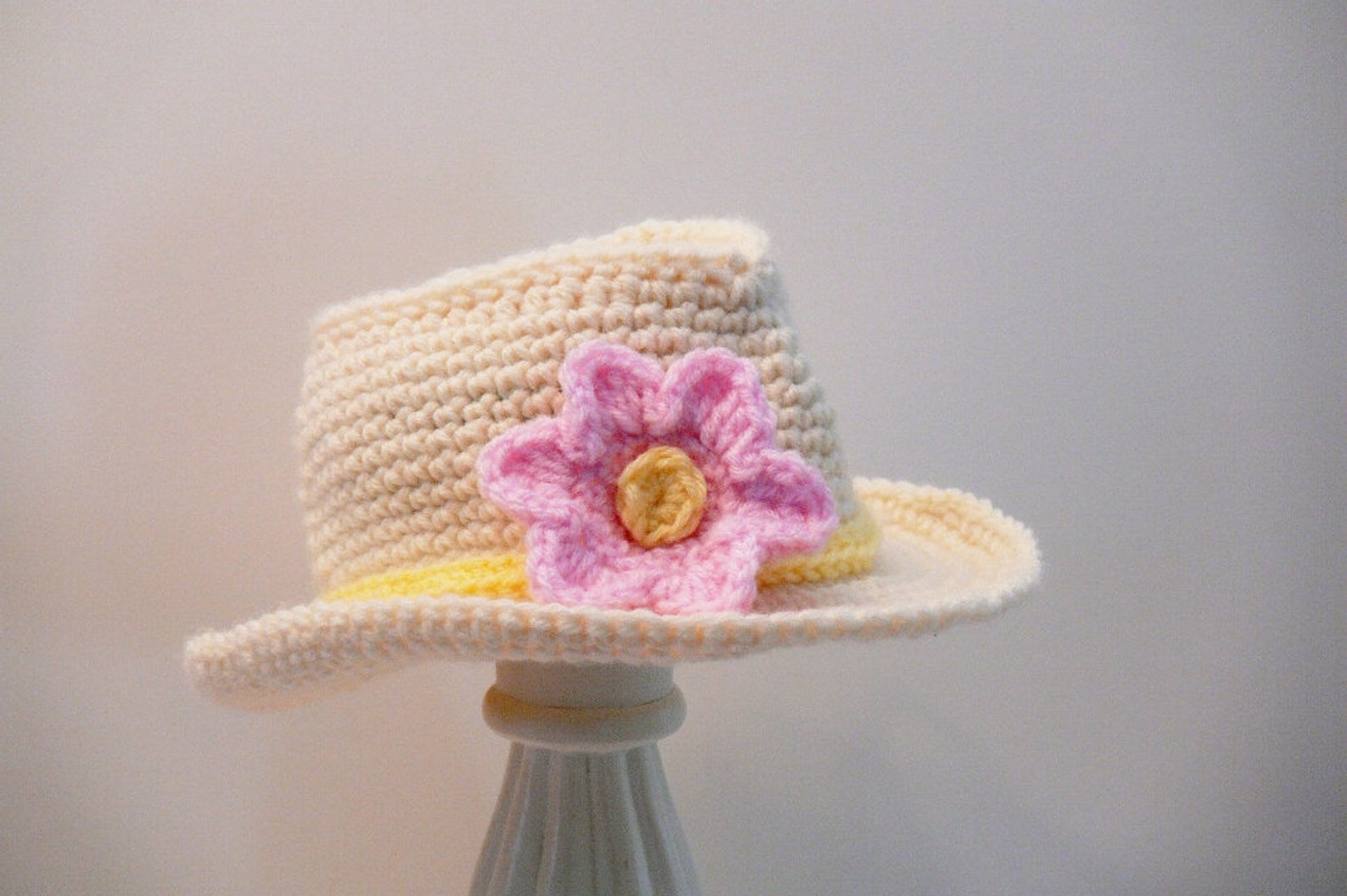 Crochet Pattern Fedora Girls Hat with Flower Sun Hat Brim | Etsy