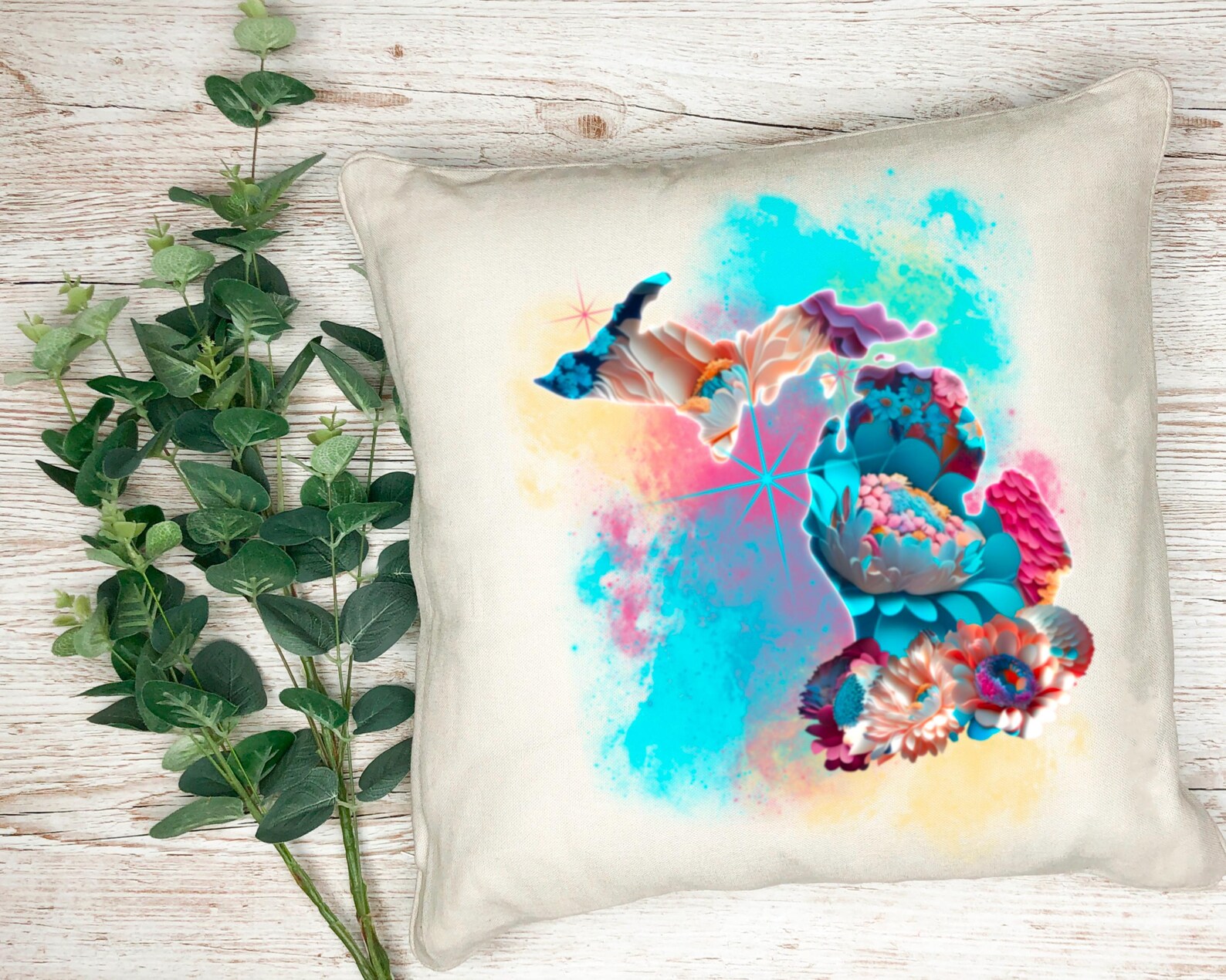 Beautiful Floral State of Michigan Digital Art PNG | JPEG | Download ...