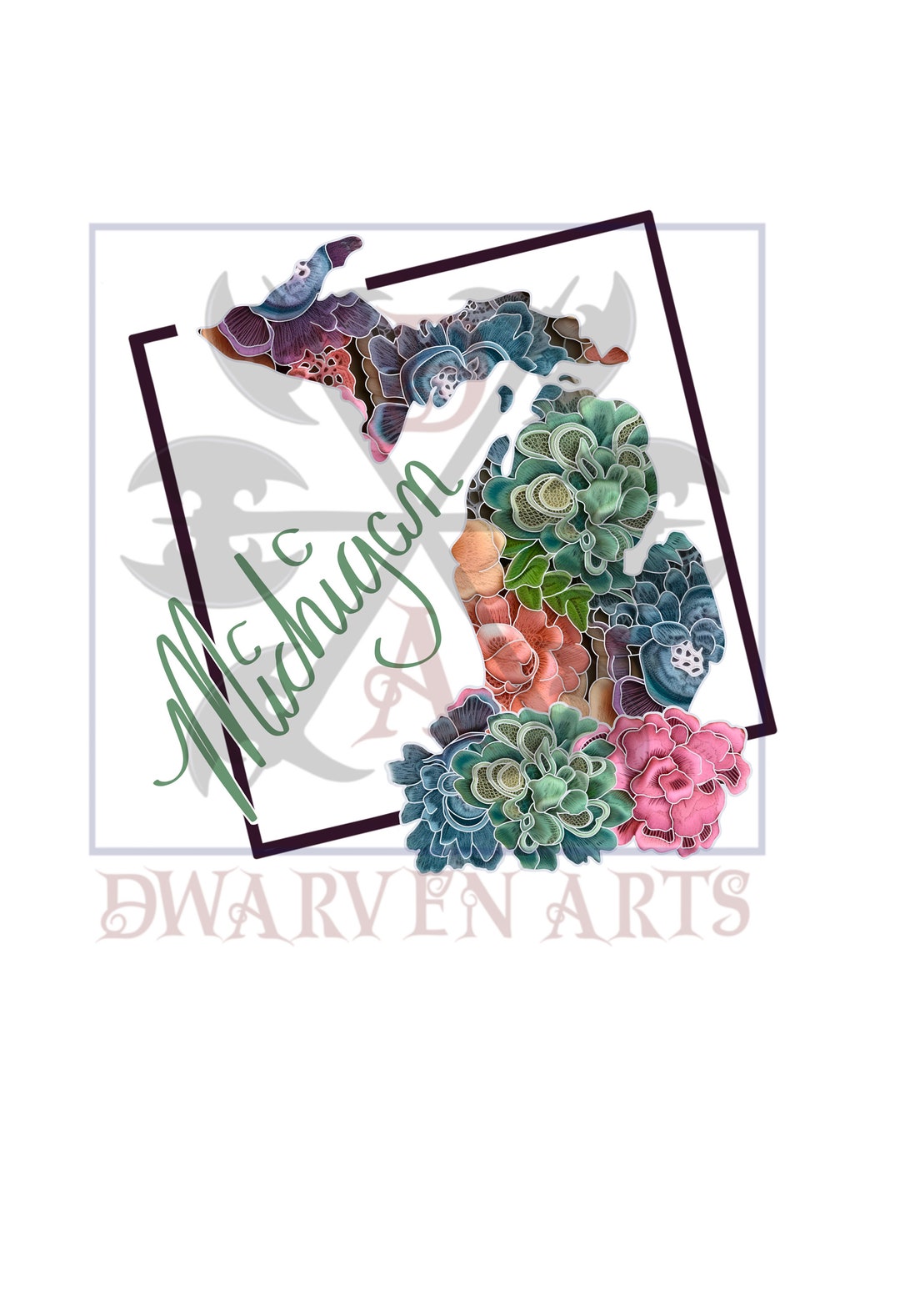 Beautiful Floral State of Michigan Digital Art PNG | JPEG | Download ...