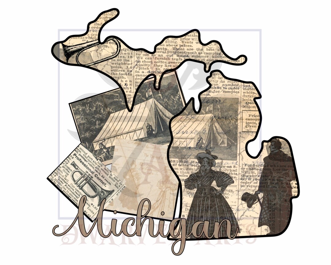 Vintage State of Michigan Digital PNG | JPEG | Download File ...
