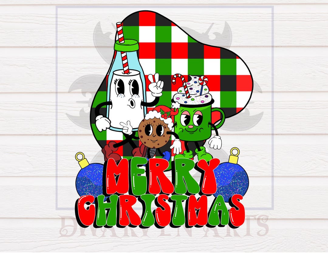 A Groovy Merry Christmas Milk Hot Coco and Cookie Digital Art PNG ...