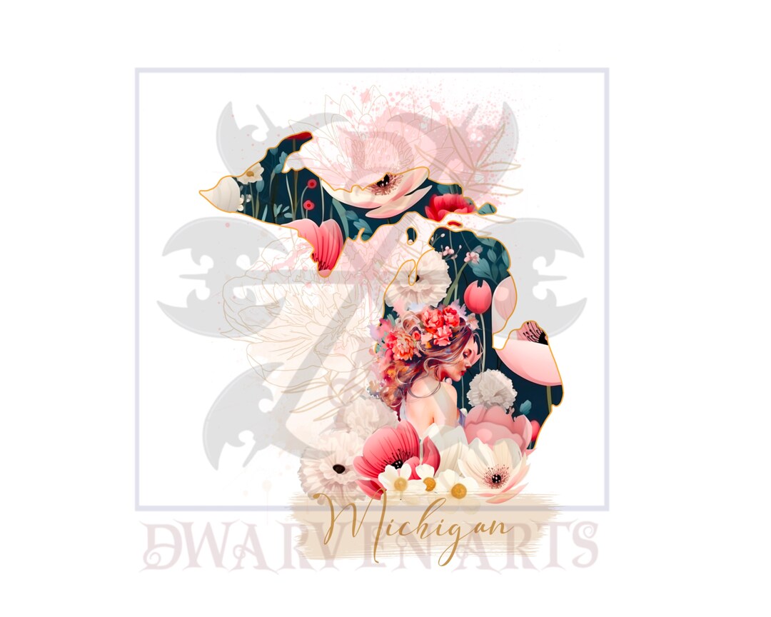 Beautiful Floral Lady State of Michigan Digital Art PNG | JPEG ...