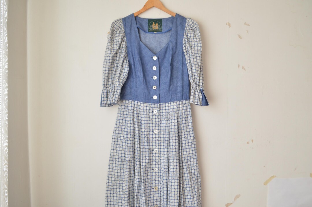 Vintage 80s Gingham Dirndl Dress: Austrian Tyrolean Folk Maxi, L-XL - Etsy