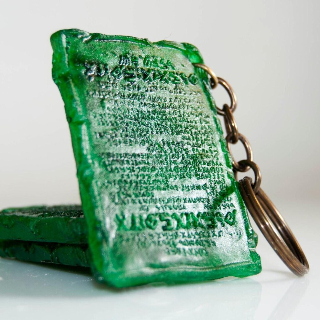 Emerald Tablet Keychain – Handmade Resin Talisman Inspired by the ...