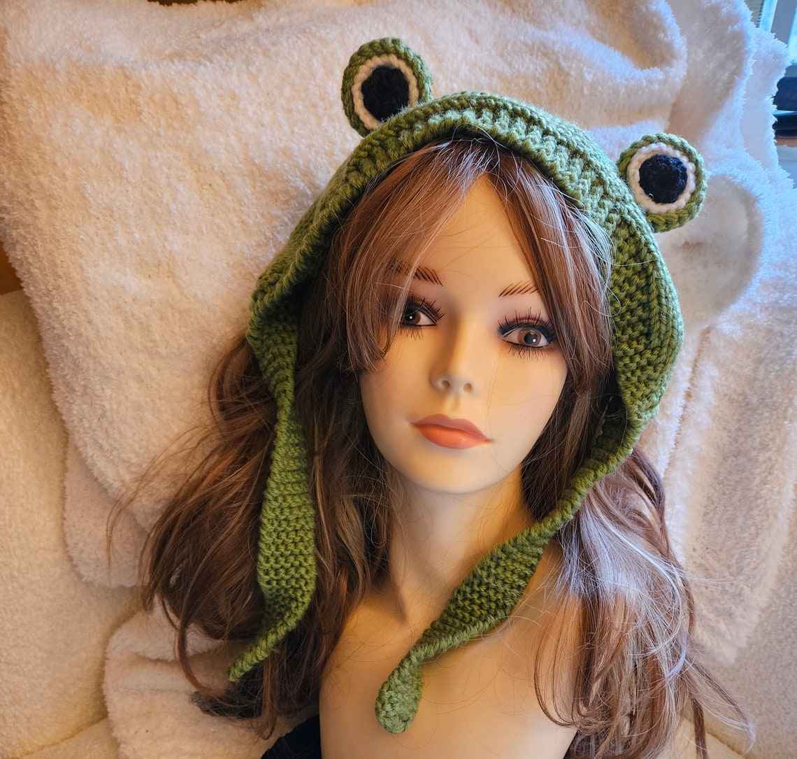 Green Knit Frog Bandana Hat With Ties no Headband Ear Warmers - Etsy