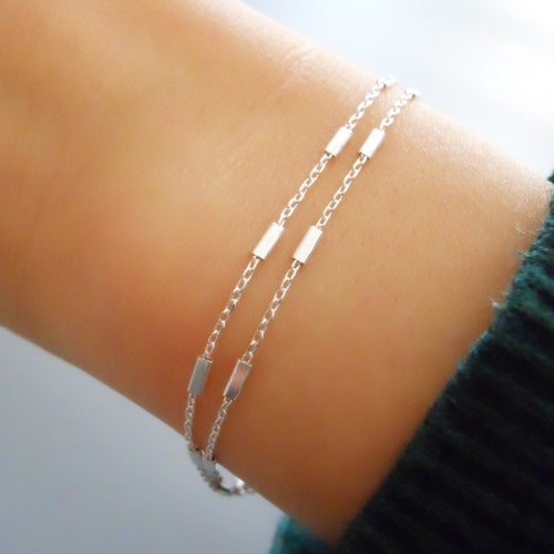 Double Strand Silver Bracelet Sterling Silver Chain Bracelet - Etsy Israel