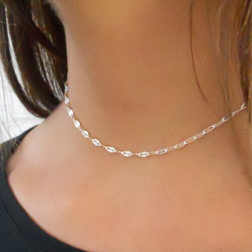 Dainty Shimmering Necklace // Sterling Silver Chain Necklace / - Etsy