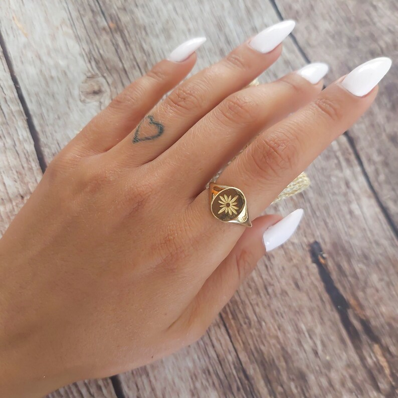 Gold Sunflower Signet Ring: Adjustable Brass Cuff Ring (size 6-9.5) - Etsy