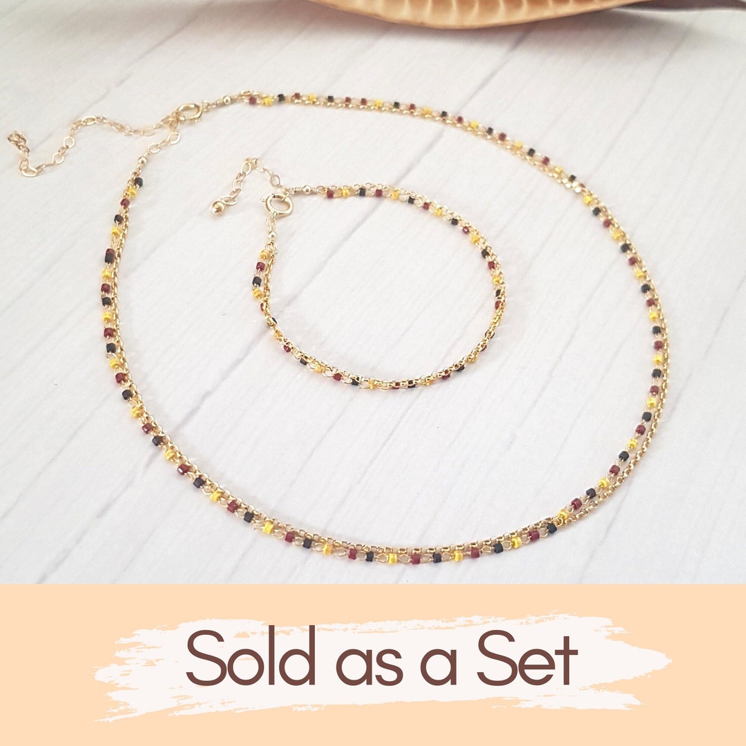 Beaded Jewelry Set for Woman, Gold Choker Necklace and Bracelet Set ...