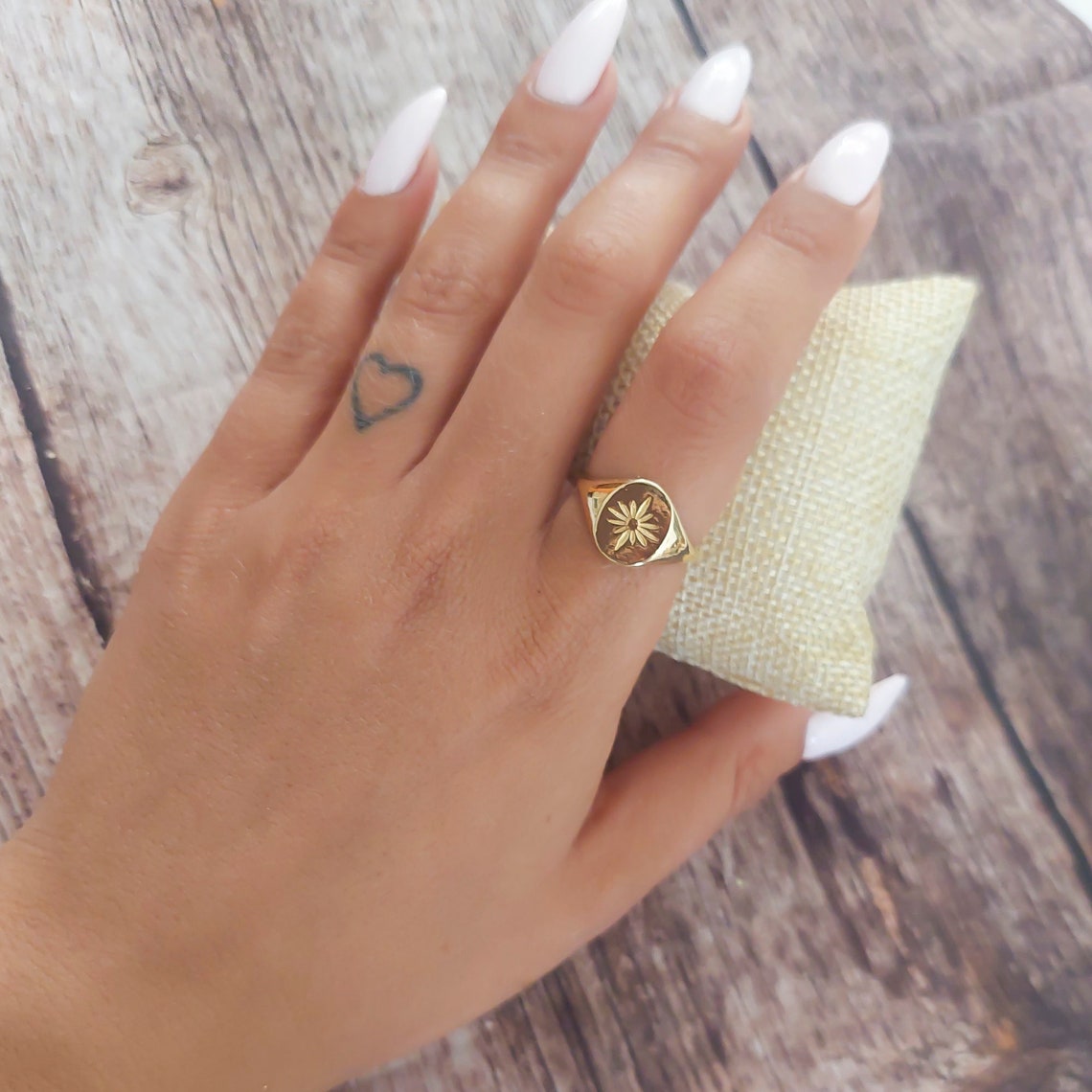 Gold Sunflower Signet Ring: Adjustable Brass Cuff Ring (size 6-9.5) - Etsy